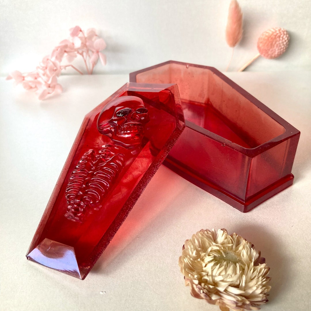 Resin Trinket / Trinket Box With Lid, 3D Skull, Crystal in Eyes ...