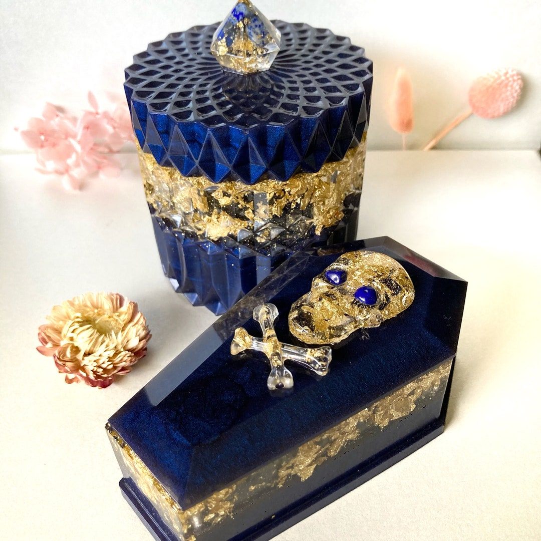 Resin Trinket W/ Stone / Trinket Box With Lid / Skull / Gold GLITTER ...