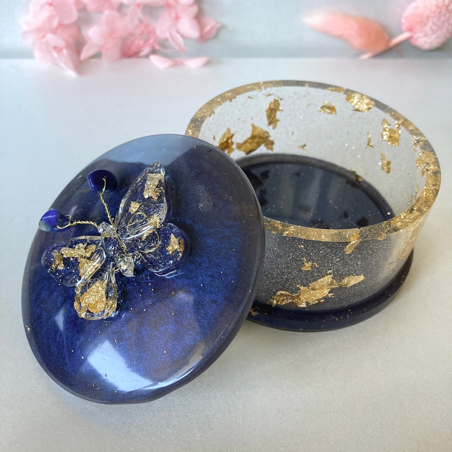 Resin Trinket W/ Stone / Trinket Box With Lid 3D Flower - Etsy