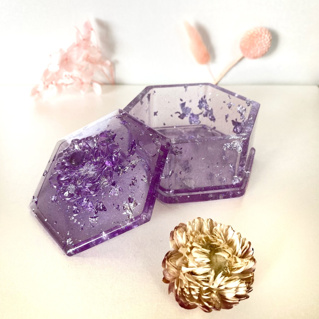 Resin Trinket W/ Flower / Trinket Box With Lid, 3D Flower, Crystal in ...