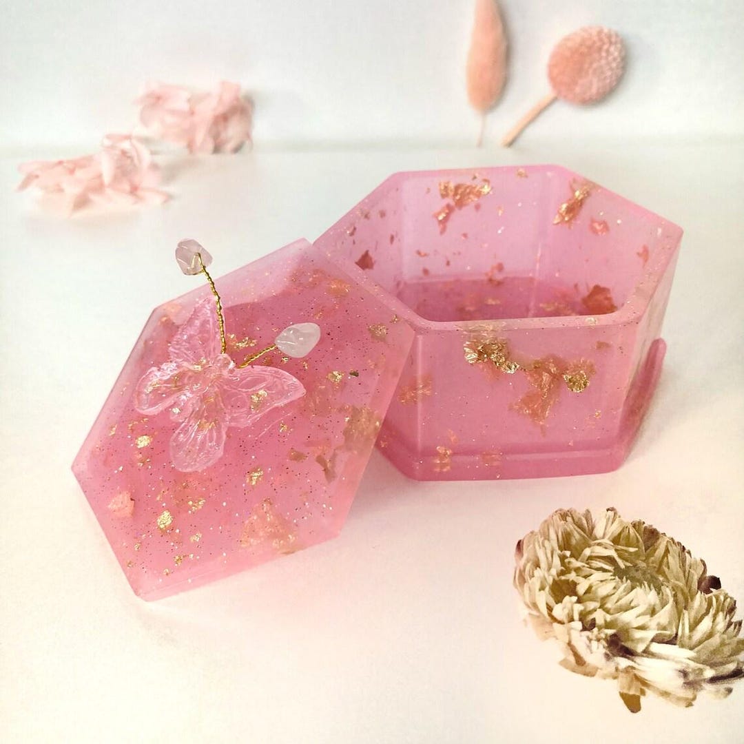 Resin Trinket W/ Dried Flowers / Trinket Box With Lid, 3D Flower ...