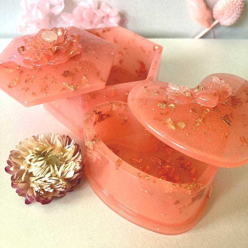Resin Trinket / Trinket Box With Lid 3D Flower Crystal in - Etsy