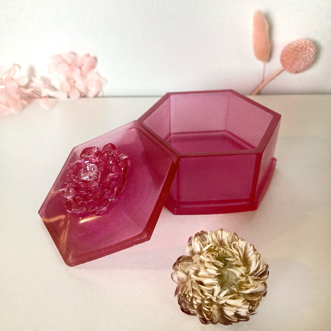 Resin Trinket W/ Stone / Cute Trinket Box With Lid, 3D Flower, Crystal ...