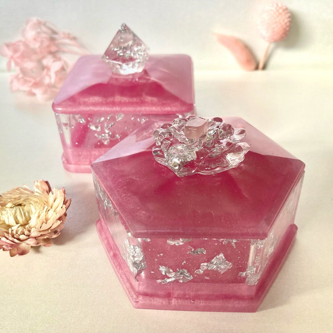 Resin Trinket W/ Stone / Trinket Box With Lid, 3D Flower, Crystal in ...