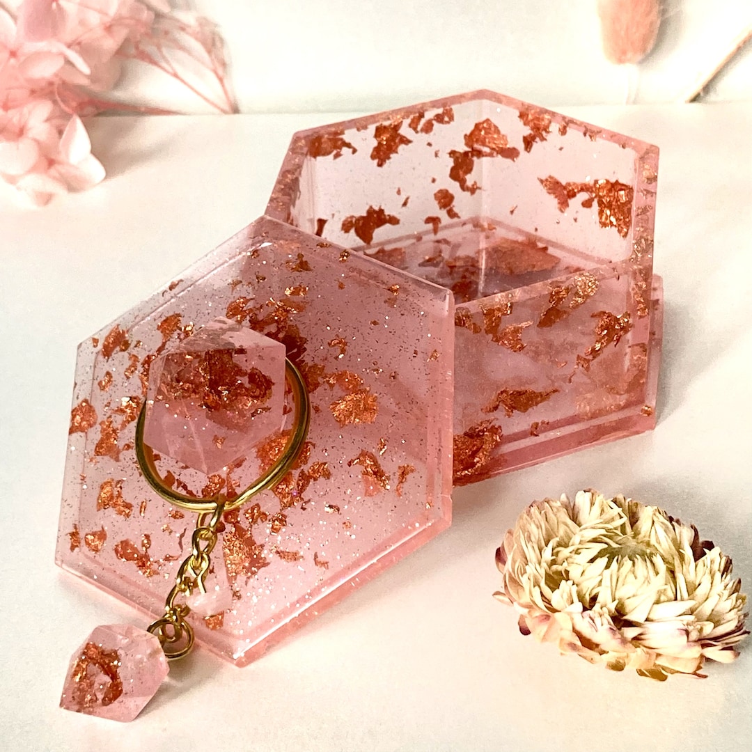 Resin Trinket W/ Spike / Trinket Box With Lid / Gold GLITTER and Flakes ...