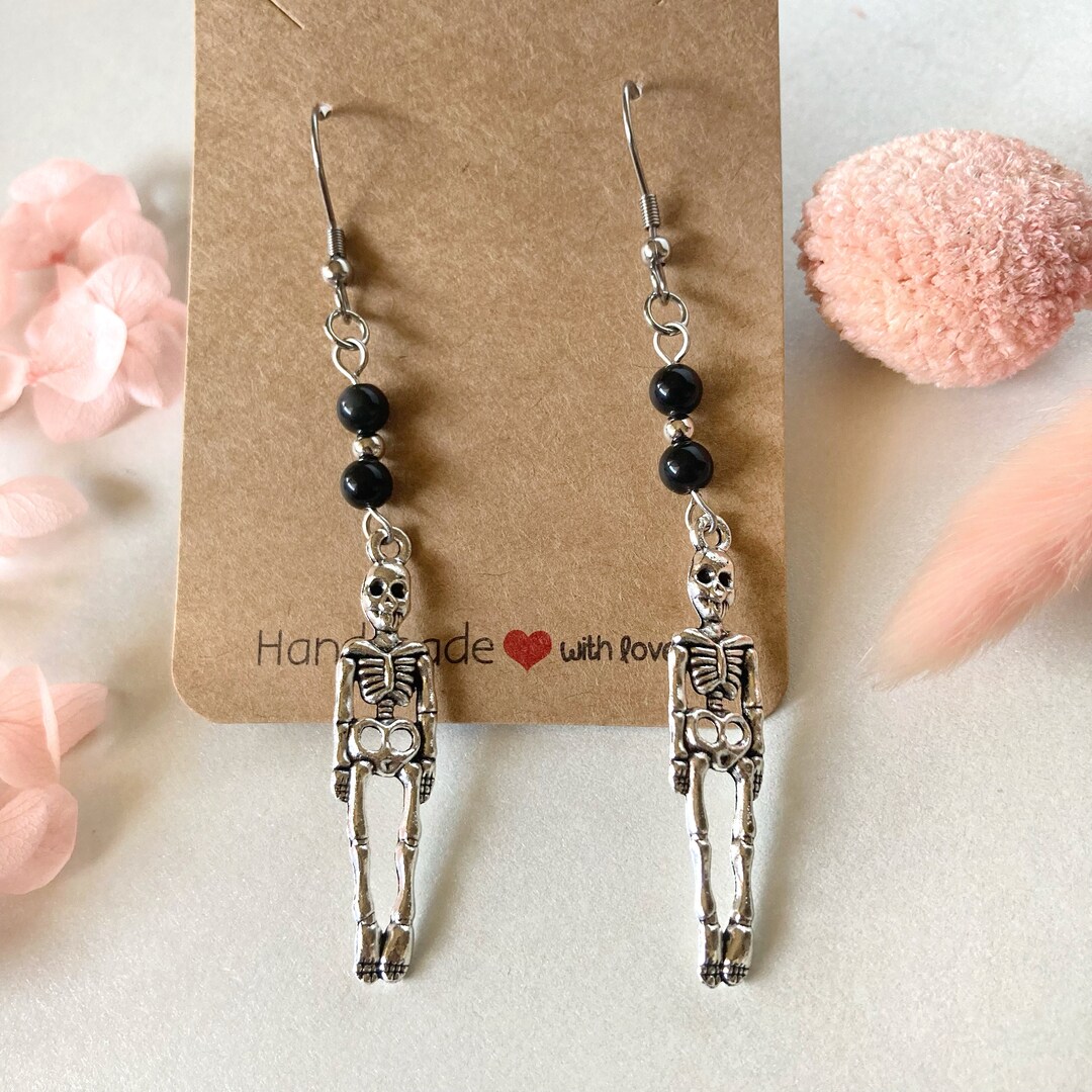 Silver Skeleton Earrings. / Halloween Earrings / Crystal Earrings ...