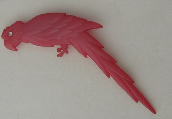 Vintage Hot Pink Parrot Brooch by Buch + Deichmann - Gem