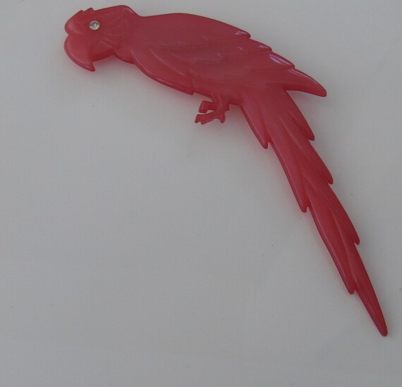 Vintage Hot Pink Parrot Brooch by Buch + Deichmann - Gem