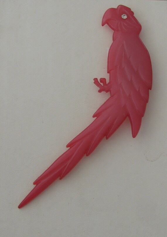 Vintage Hot Pink Parrot Brooch by Buch + Deichmann - Gem