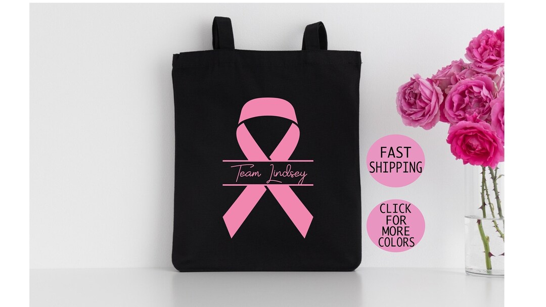 Personalized Breast Cancer Tote Bag,pink Ribbon Canvas Tote,custom Bag ...