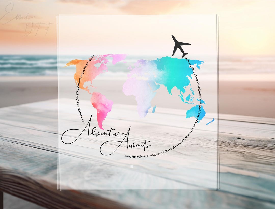 Adventure Awaits DTF Transfer, World Map, Ready to Press - Etsy