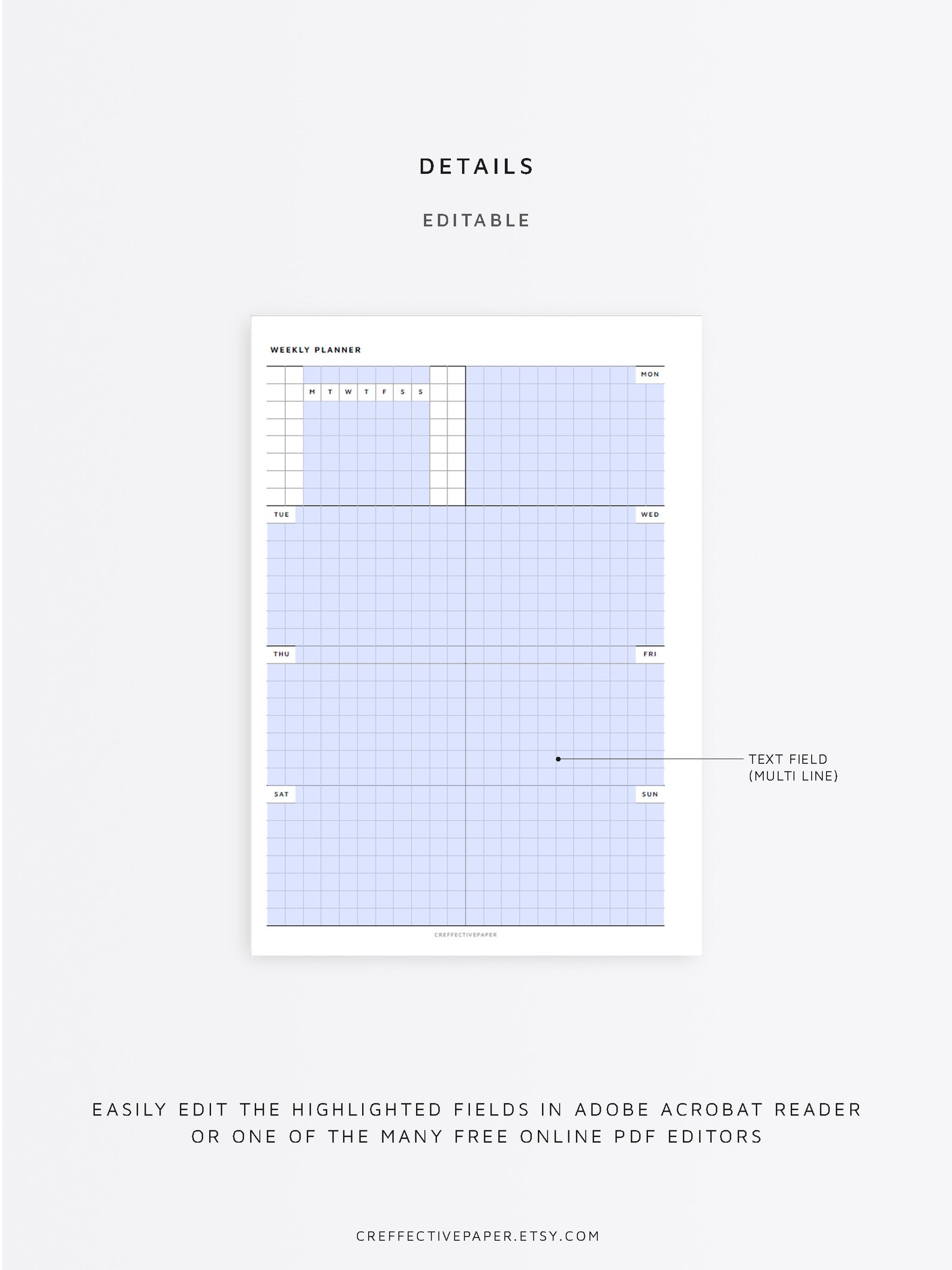Weekly Overview Planner with Calendar Printable Template Grid | Etsy