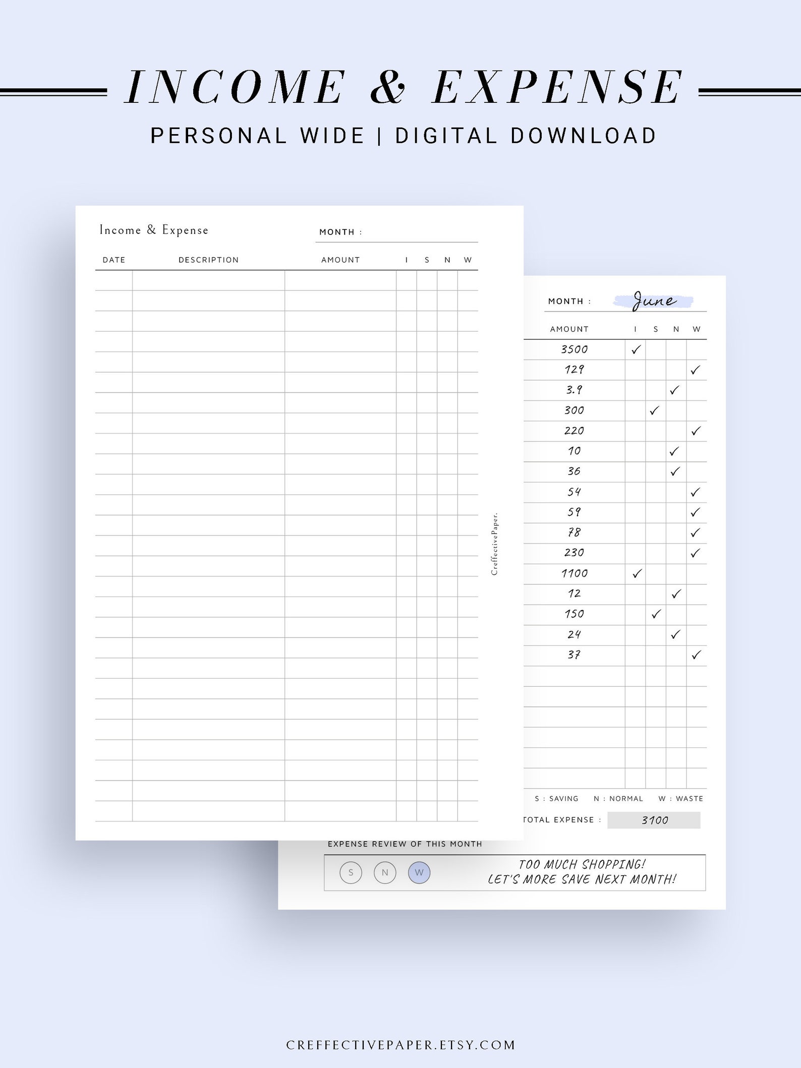 Daily Money Spending Log Income & Expenses Tracker | Etsy