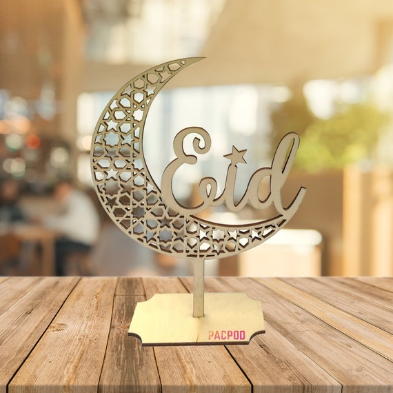 Wall Décor Muslim Eid Celebration Wooden Decorative Stand Sign Home ...