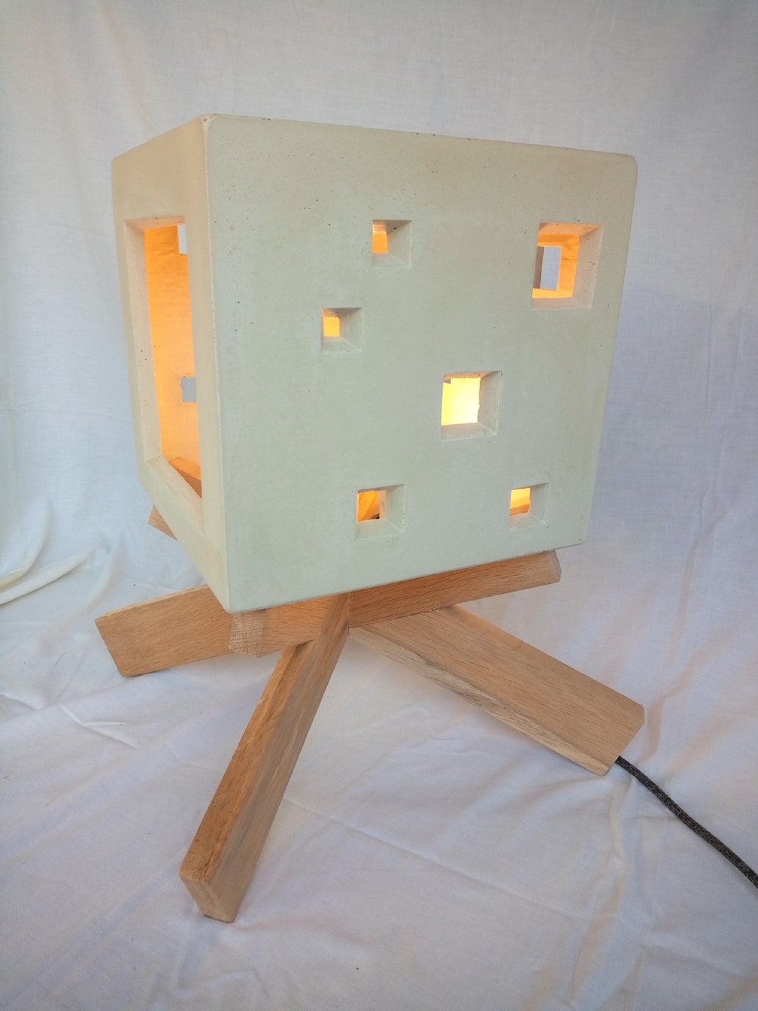 CUBART Concrete and Wood Lamp - Etsy