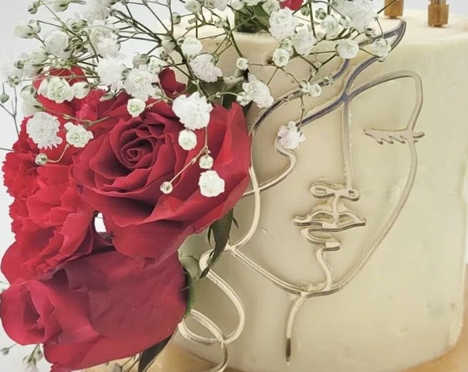 One Line Face Woman Hair Line Art Cake Topper Abstract Face Cake Topper ...