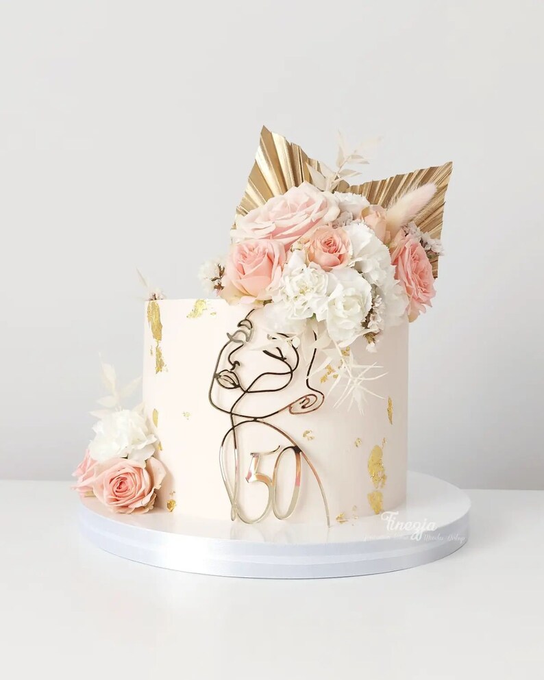 One Line Face Woman Personalized Line Art Cake Topper - Etsy