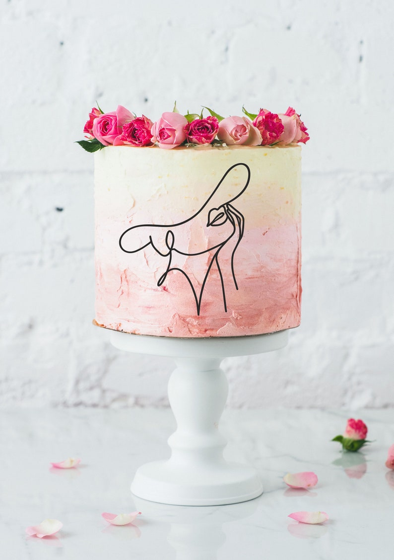 One Line Art Cake Topper Woman With the Hat Line Art Cake - Etsy