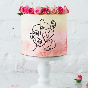 One Line Art Topper Woman and Man Personalized | Line Art Cake Topper ...