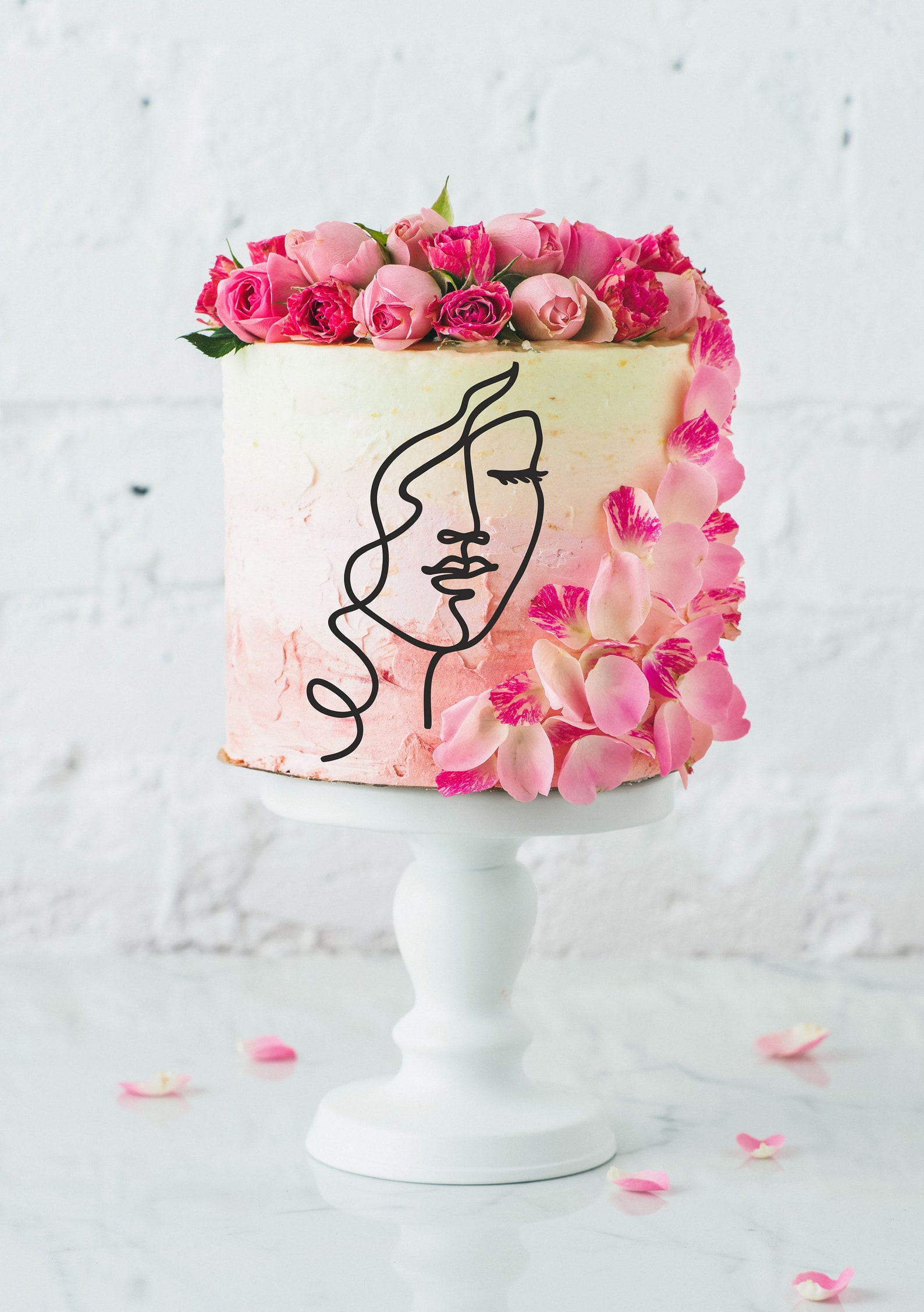 One Line Face Woman Hair Line Art Cake Topper Abstract Face - Etsy