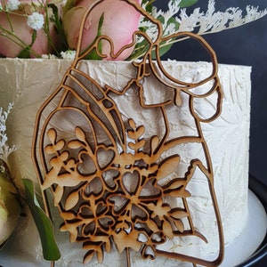 One Line Art Cake Topper Couple With a Bouquet of Flowers | Line Art ...