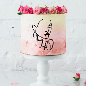 One Line Face Woman With Earring Personalized Line Art Cake - Etsy