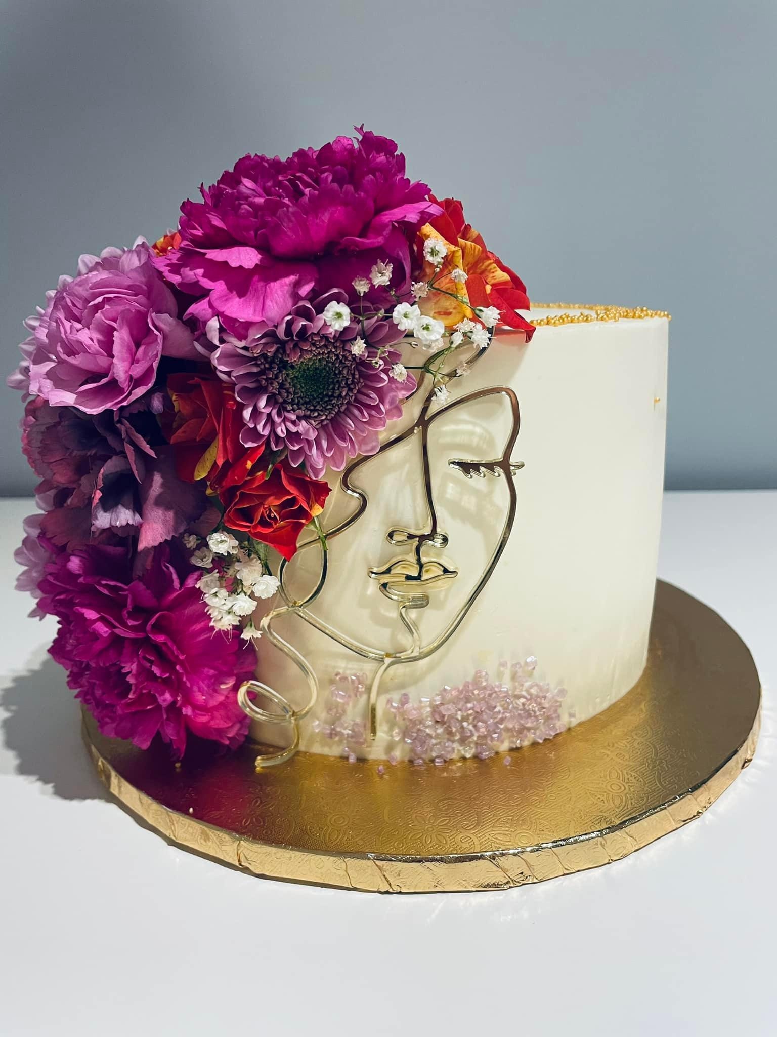 Cake Toppers & Picks Woman Face Cake Dekor Line Art Cake Topper One ...