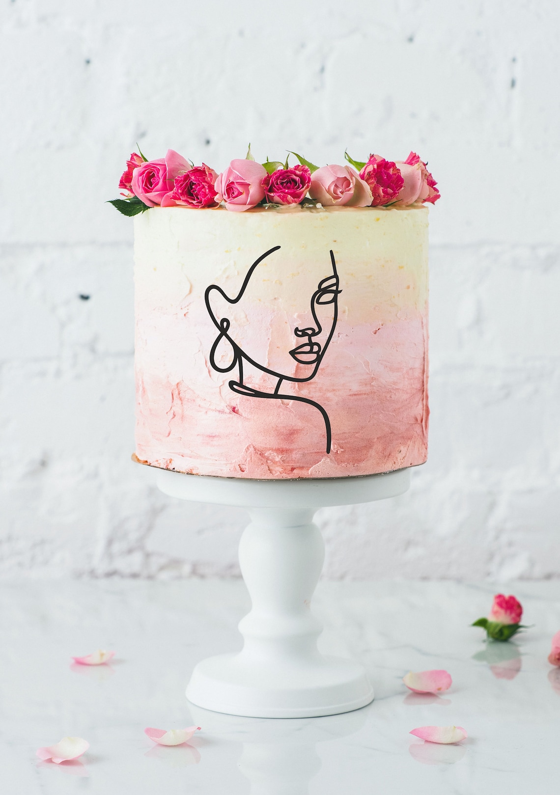 One Line Face Woman With Earring Personalized Line Art Cake - Etsy