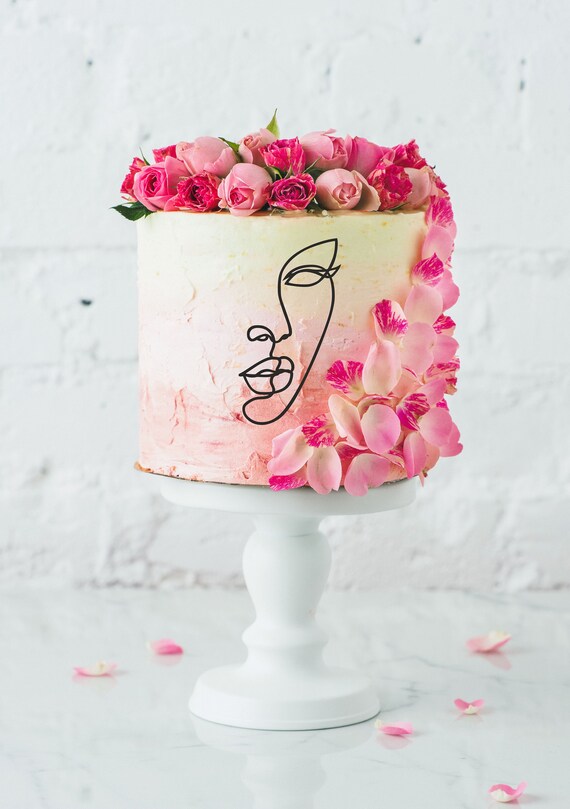 Cake Toppers & Picks Woman Face Cake Dekor Line Art Cake Topper One ...