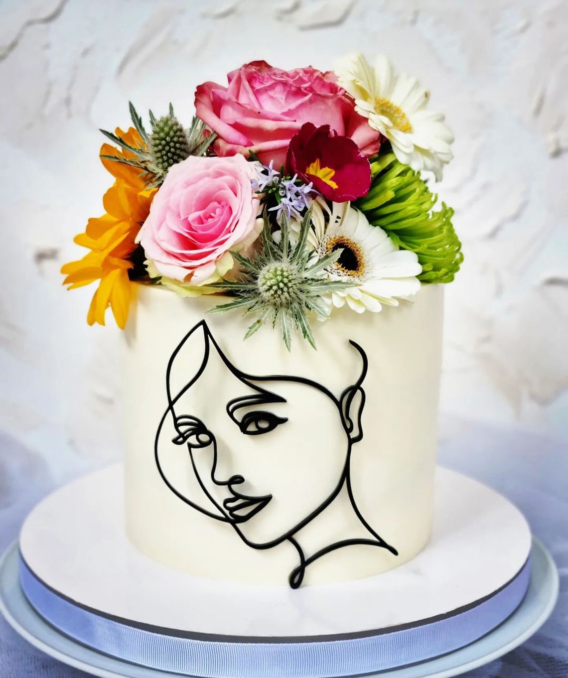 One Line Smile Face Woman Topper Line Art Cake Topper | Etsy