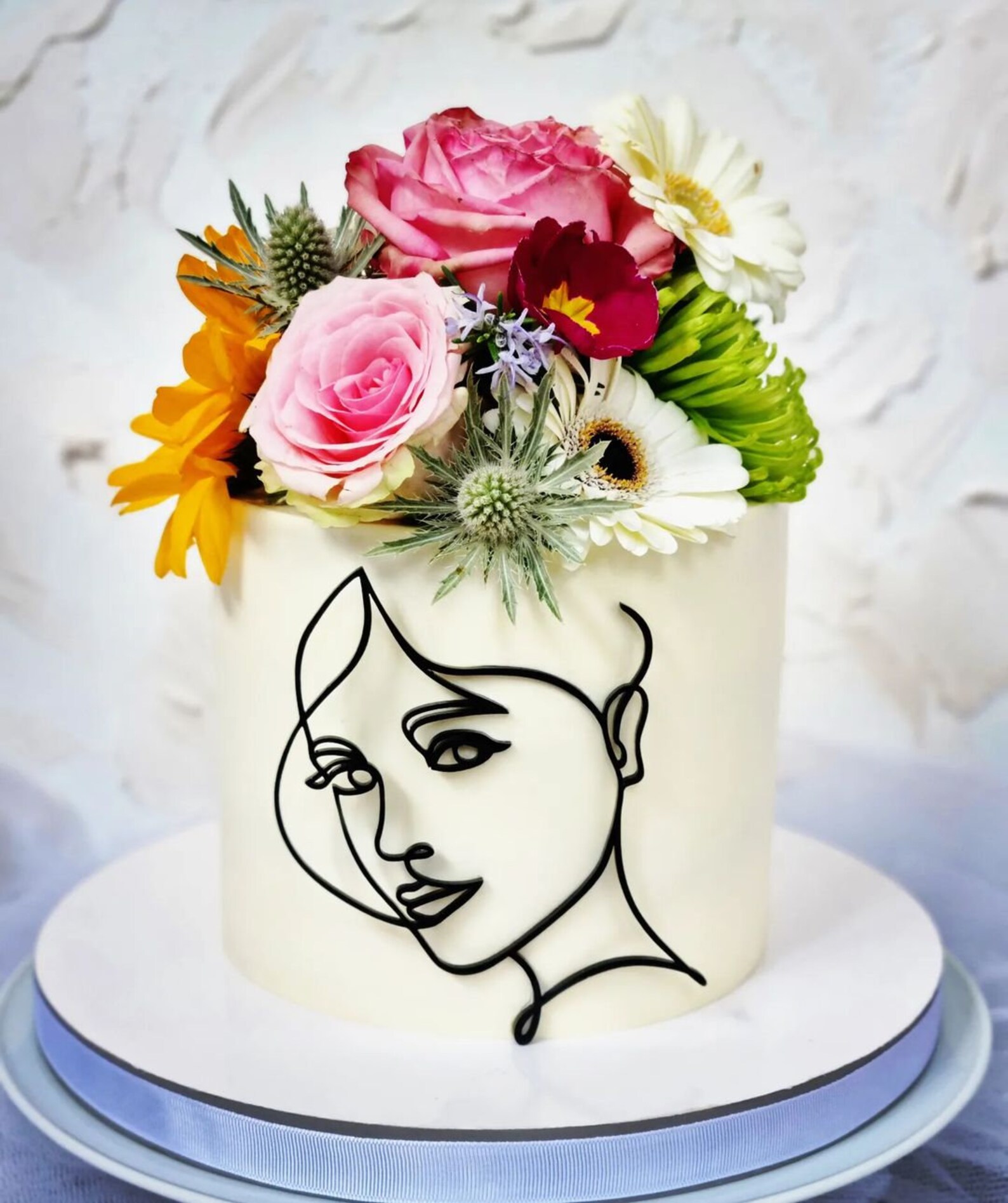 One Line Smile Face Woman Topper Line Art Cake Topper | Etsy