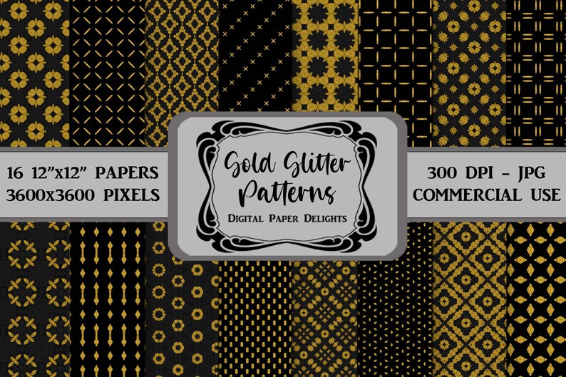 Gold Glitter Pattern Digital Paper, Printable Paper, Scrapbooking Paper ...