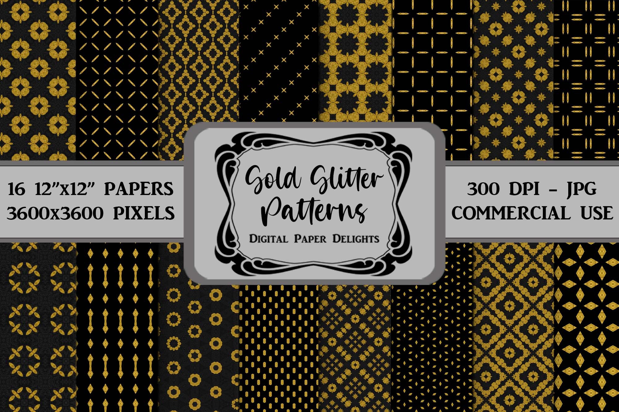Gold Glitter Pattern Digital Paper, Printable Paper, Scrapbooking Paper ...
