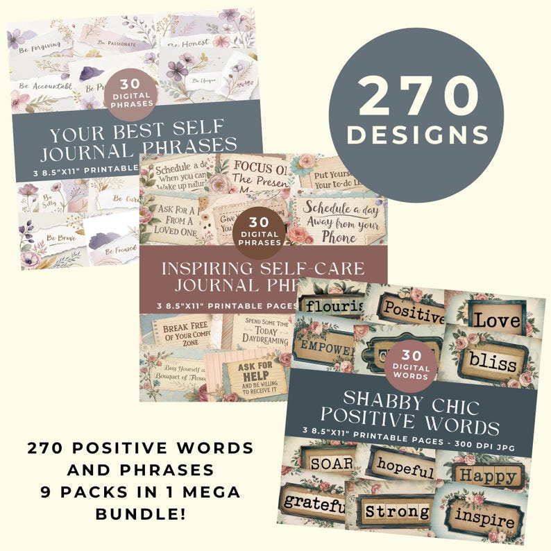 Positive Junk Journal Words Mega Bundle, Inspirational Phrases ...