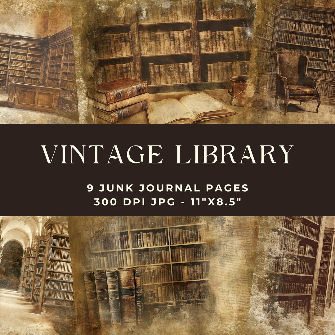 Vintage Library Junk Journal Pages, Book Digital Paper, Junk Journal ...