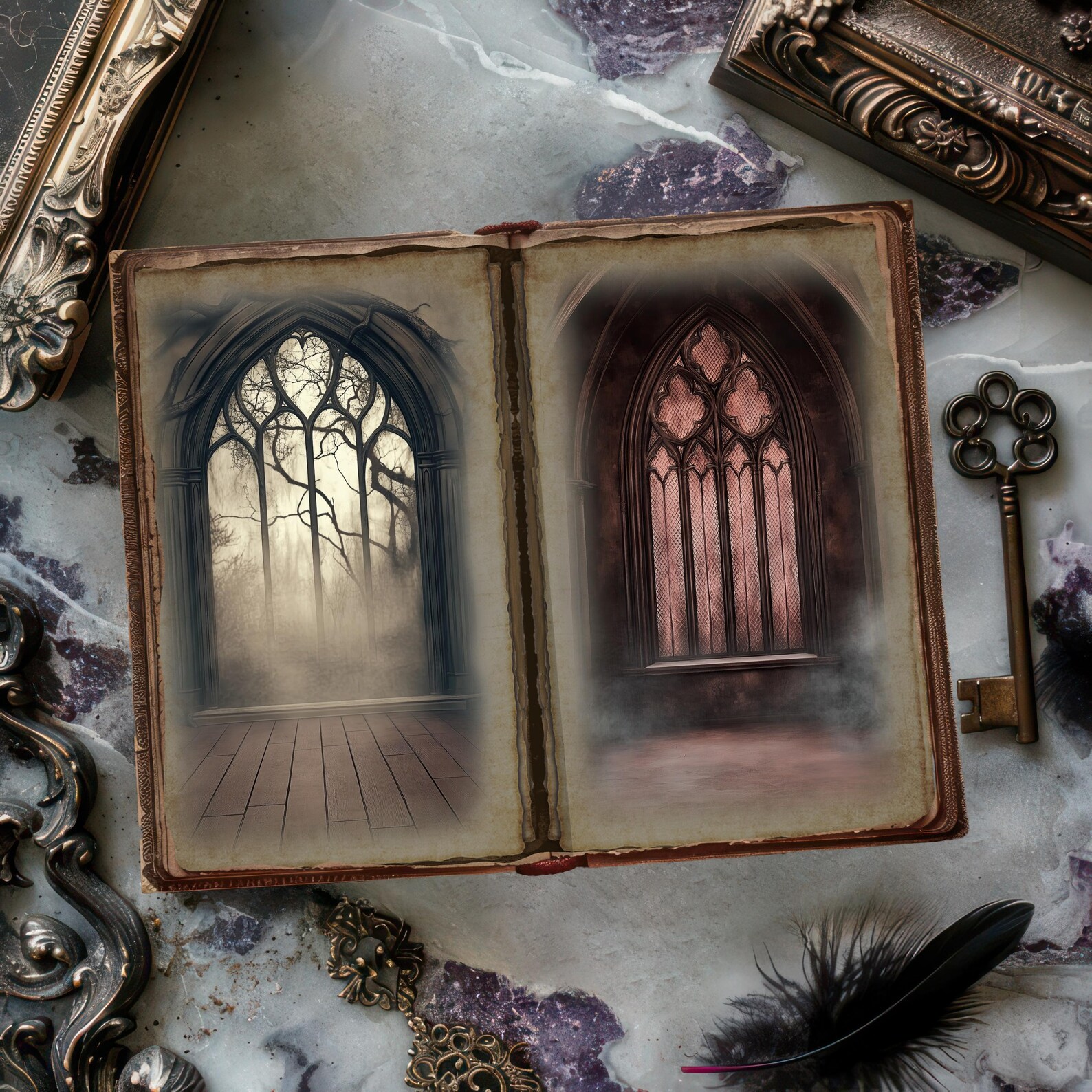 Gothic Arches Junk Journal Page, Halloween Background, Gothic Backdrop ...