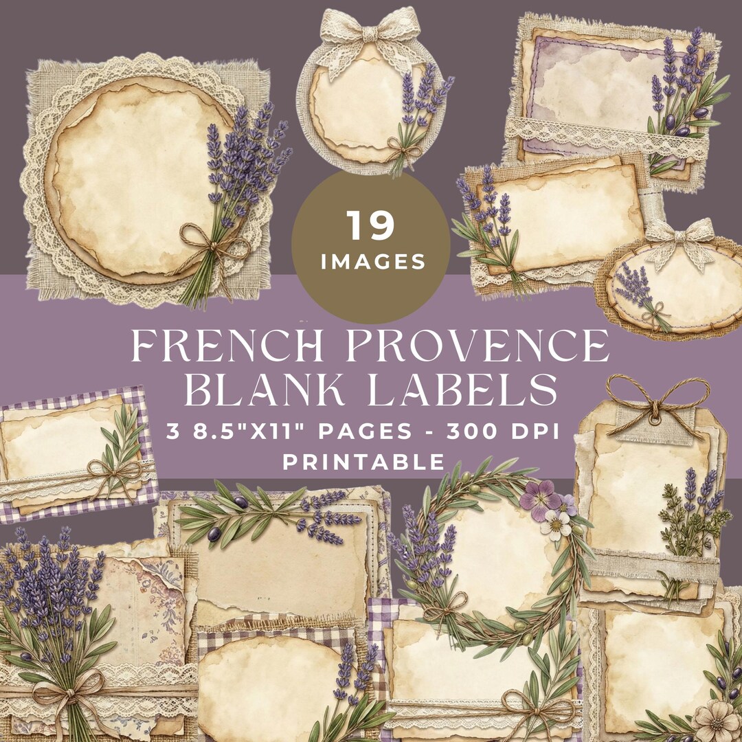French Provence Blank Labels: Rustic Lavender Printable Ephemera ...