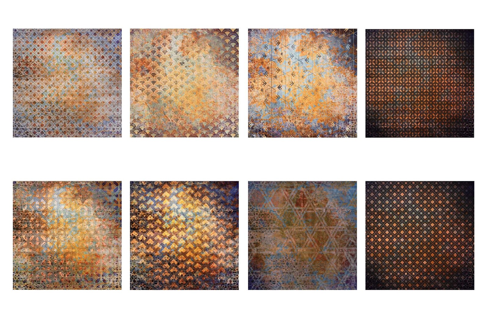 Blue and Copper Patterns Digital Paper Printable Paper - Etsy