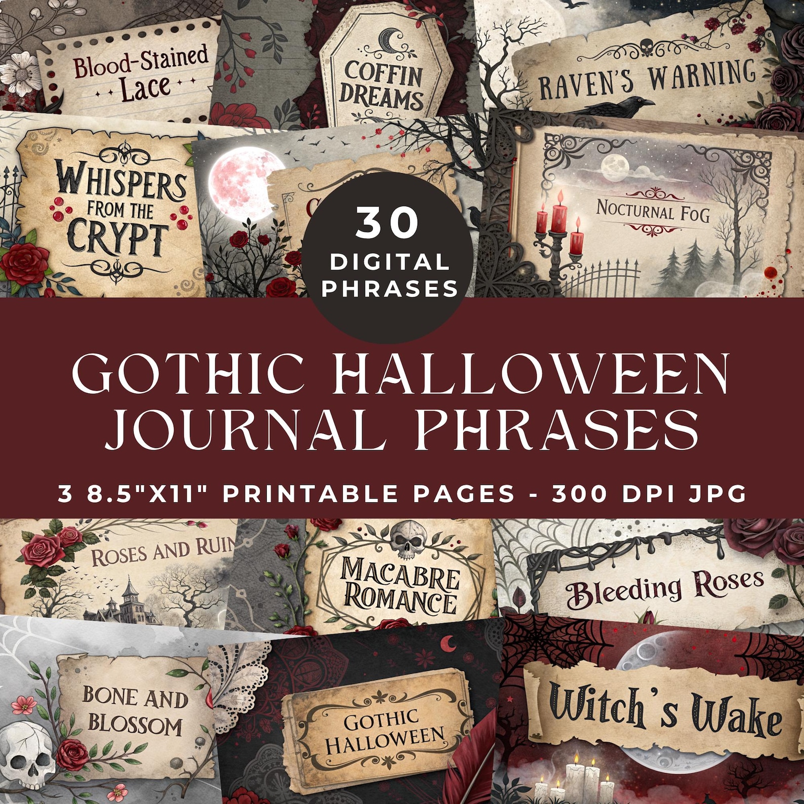 Gothic Halloween Junk Journal Words, Goth Word Phrases, Halloween ...