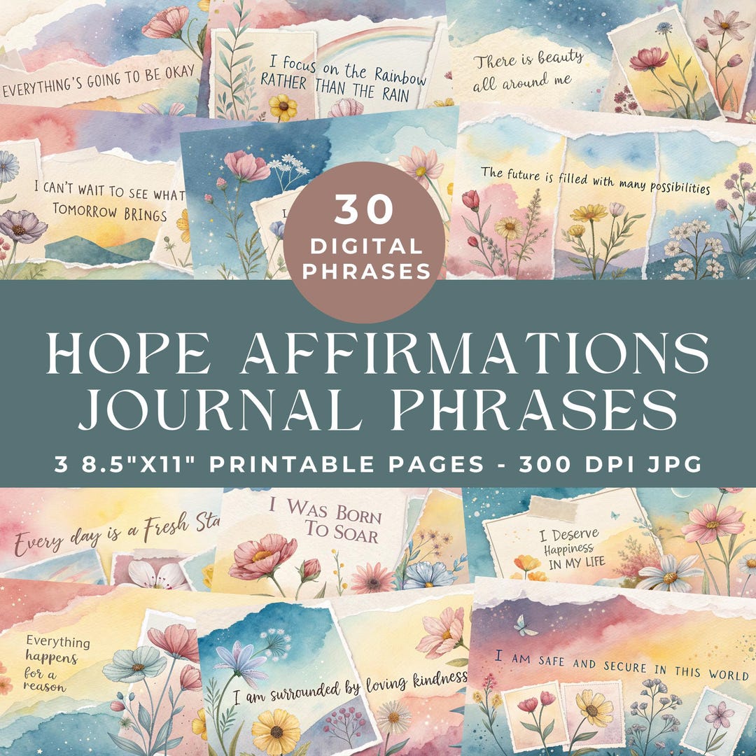 Hope Affirmations Journal Phrases, Positive Junk Journal Words ...