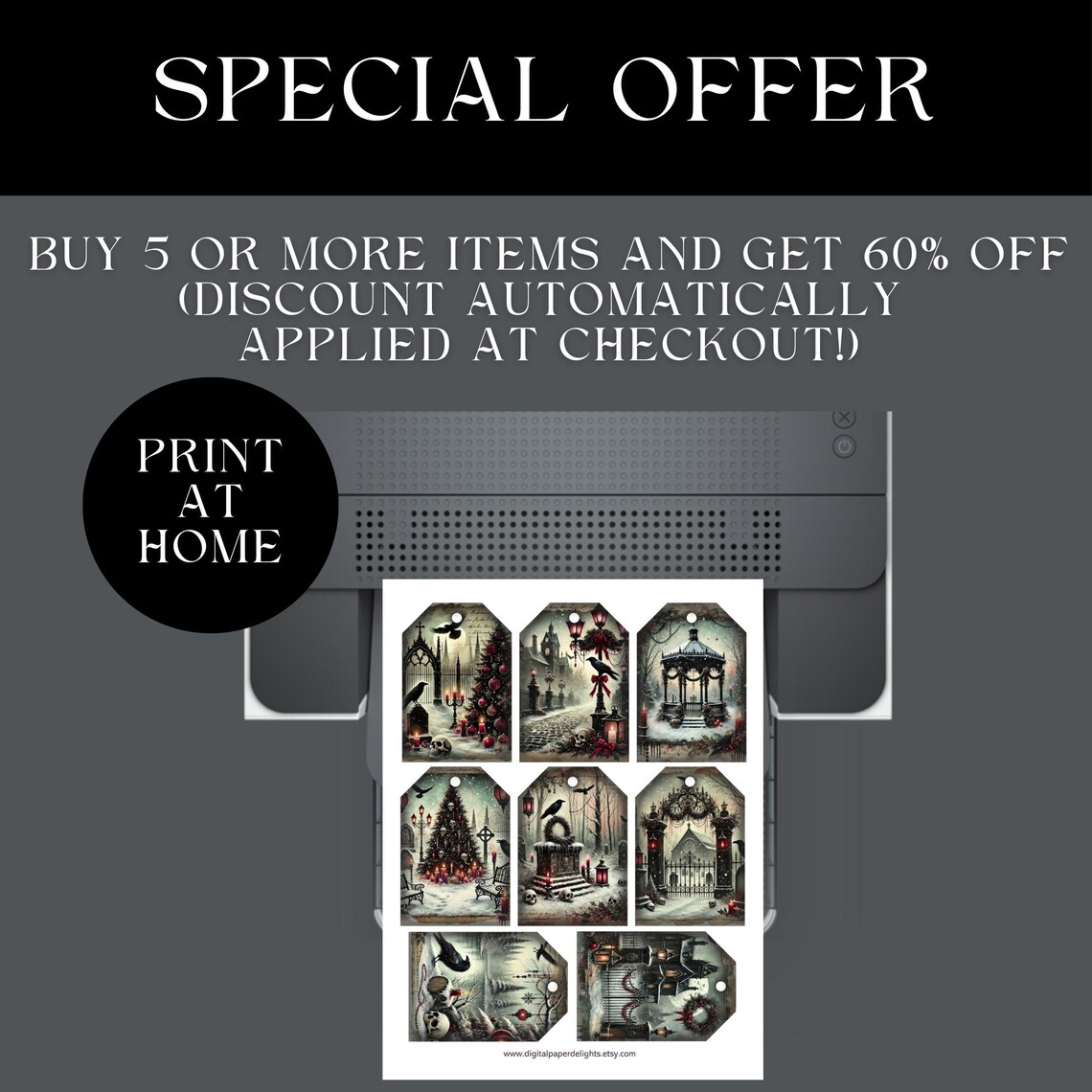 Gothic Christmas Tags, Vintage Ephemera, Digital Scrapbooking, Gothic ...