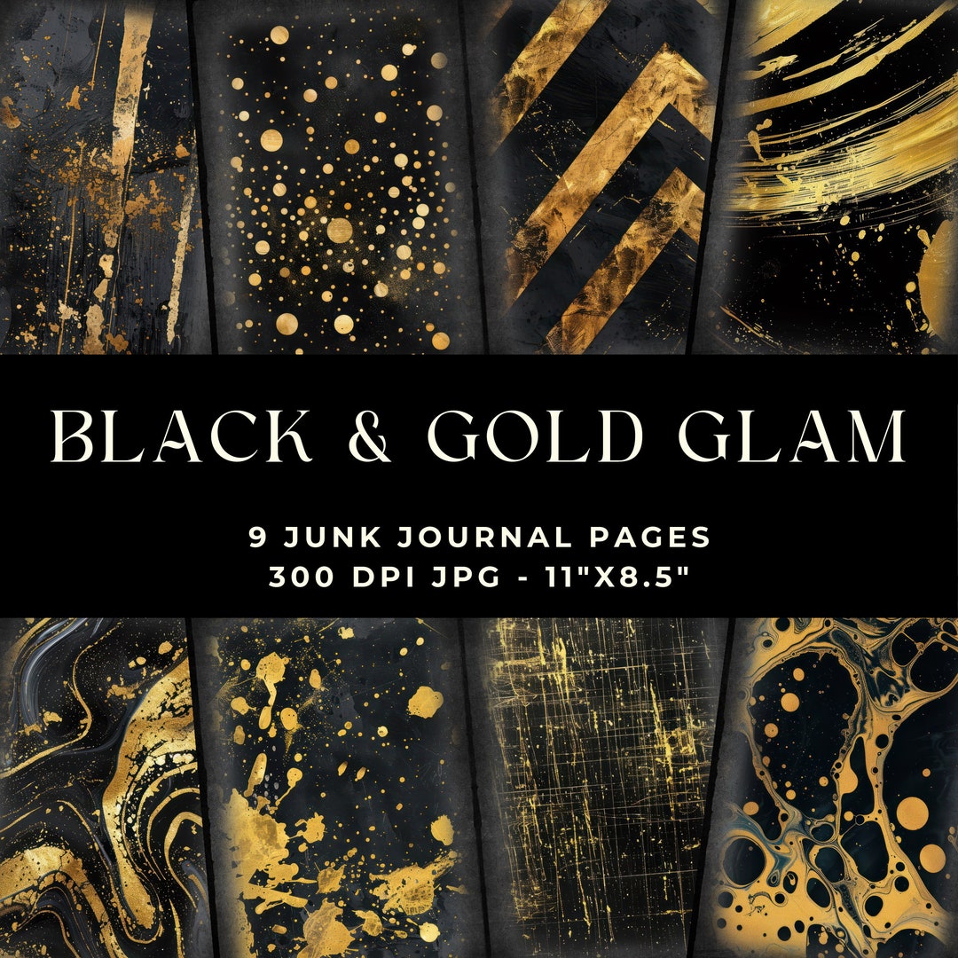 Black and Gold Junk Journal Pages, Junk Journal Kit, Printable Journal ...