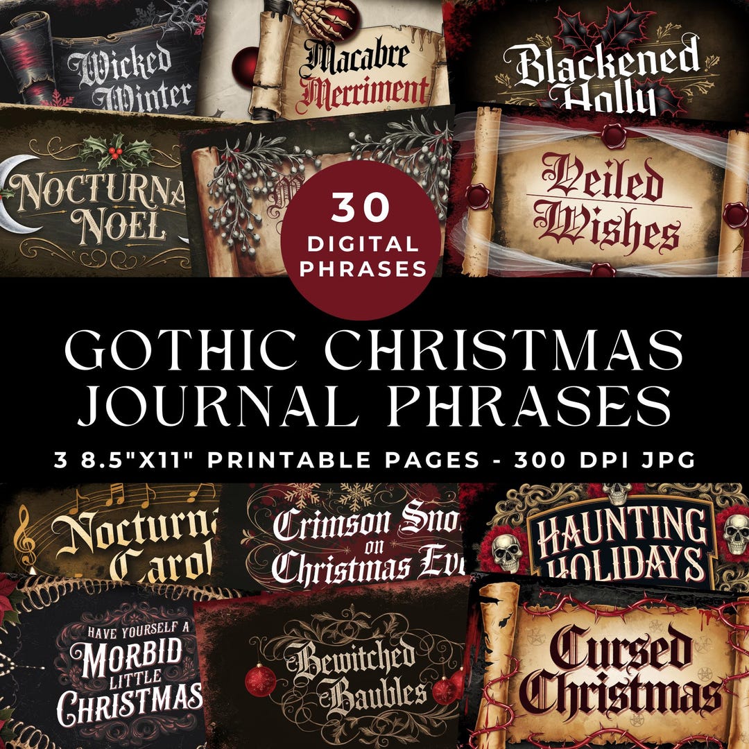 Gothic Christmas, Junk Journal Words, Dark Christmas Phrases, Printable ...