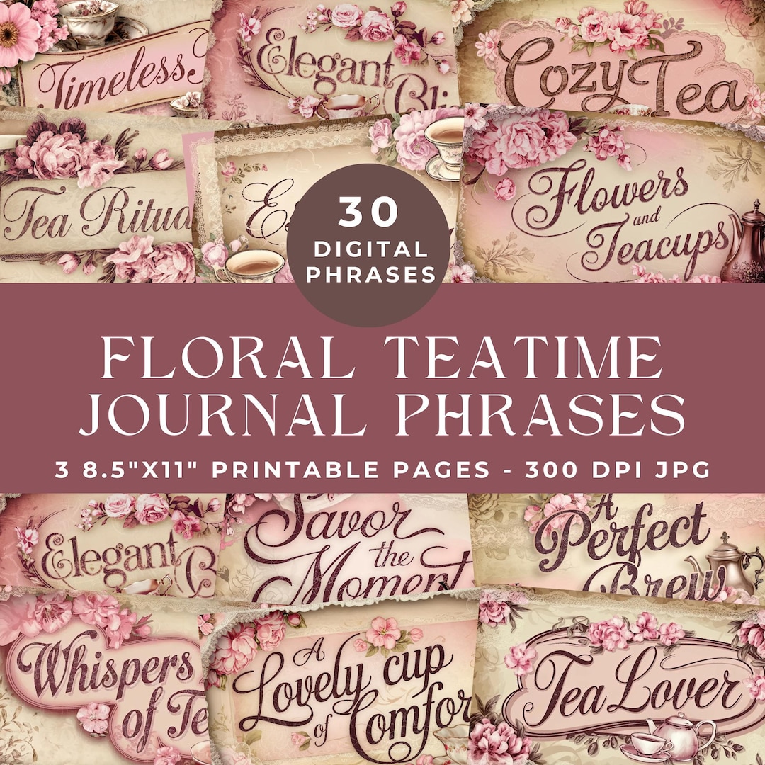 Teatime Junk Journal Words, Shabby Chic Printable, Vintage Ephemera ...
