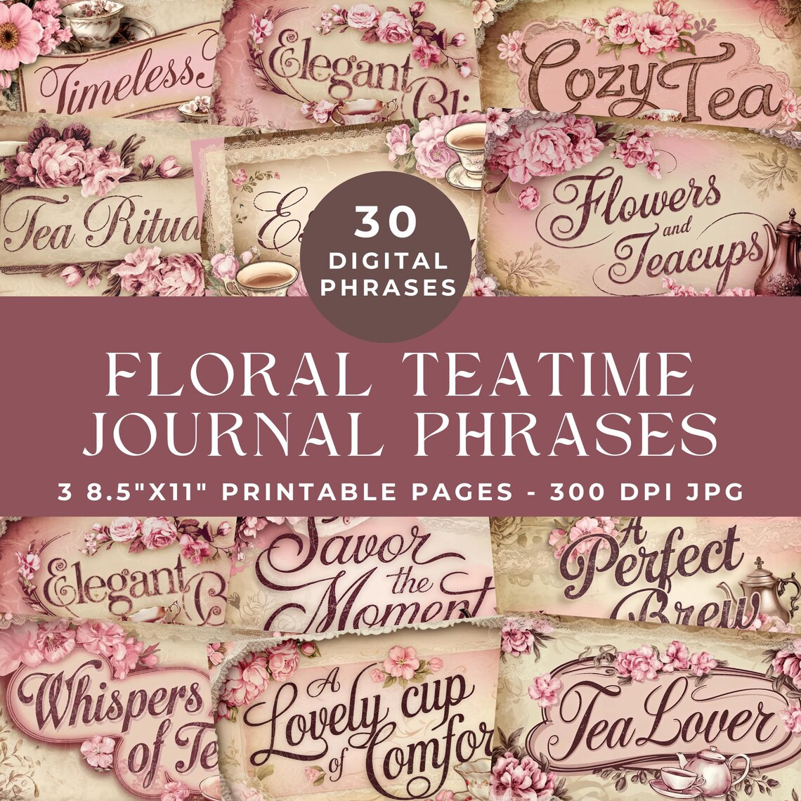 Teatime Junk Journal Words, Shabby Chic Printable, Vintage Ephemera ...