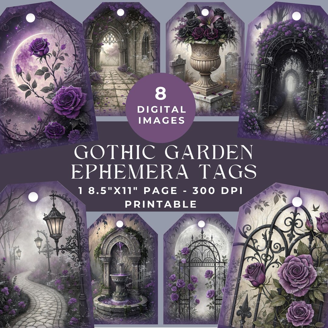 Gothic Garden Ephemera Tags, Vintage Ephemera, Digital Scrapbooking ...