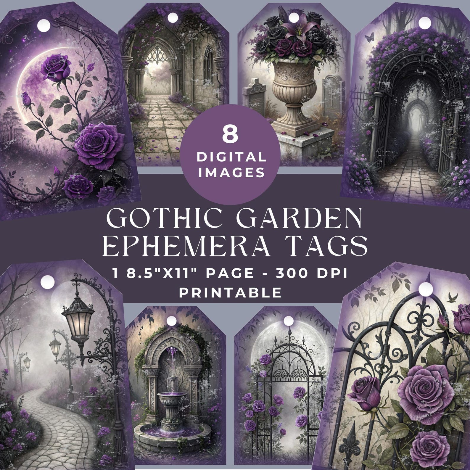 Gothic Garden Ephemera Tags, Vintage Ephemera, Digital Scrapbooking ...