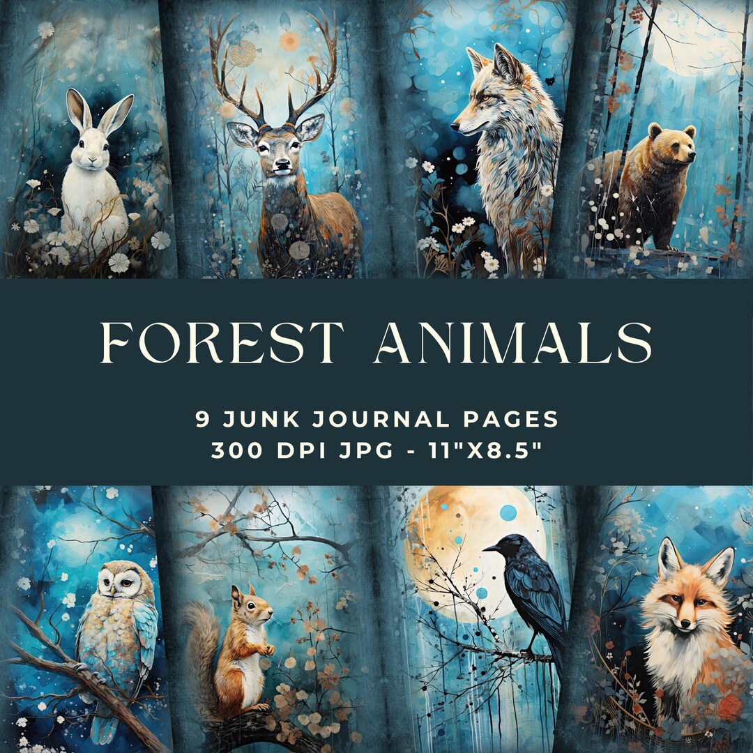 Forest Animals Junk Journal Pages, Woodland Animals Digital Paper ...