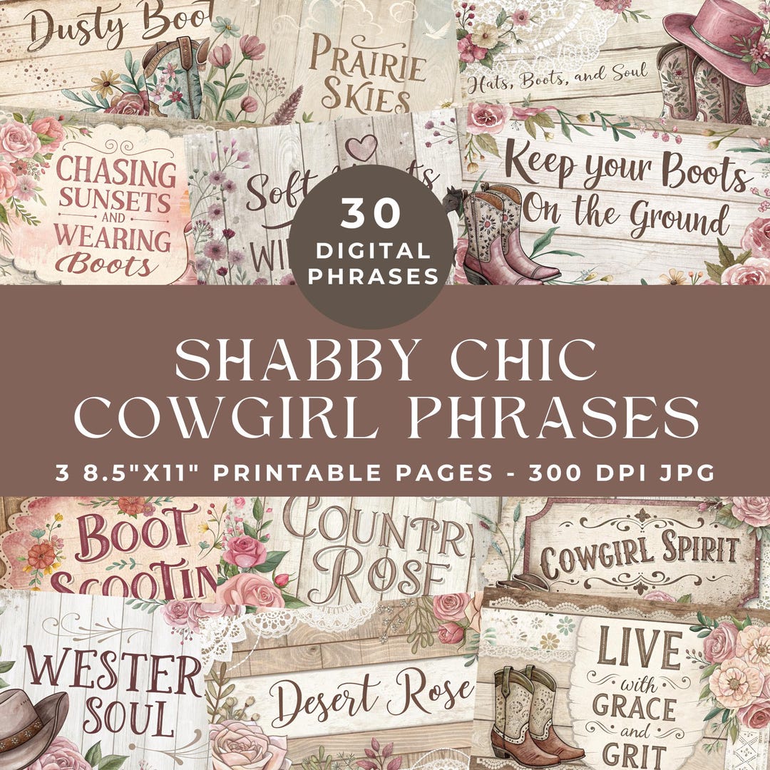 Shabby Chic Cowgirl Words and Phrases, Western Junk Journal Words ...