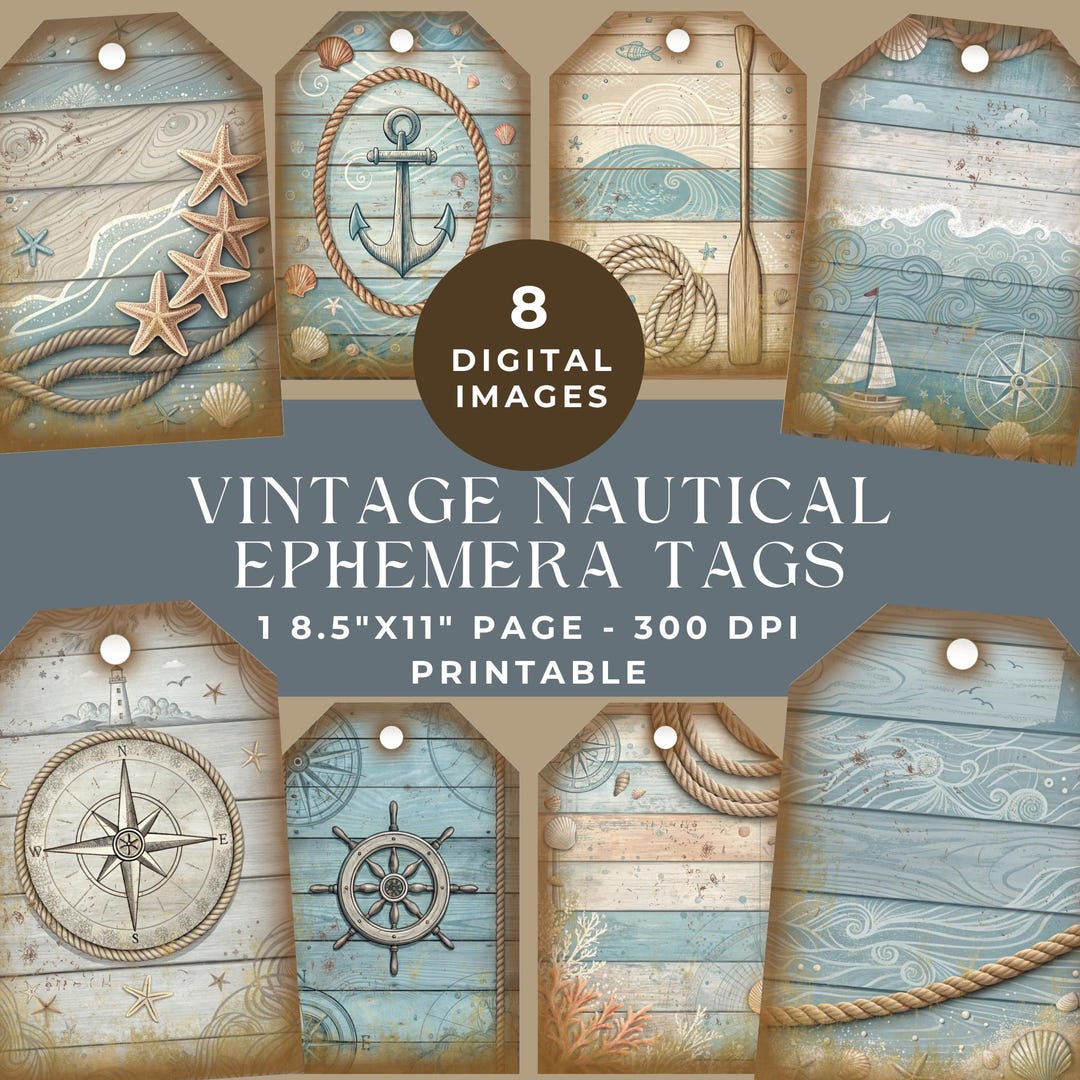 Vintage Nautical Ephemera Tags, Vintage Ephemera, Digital Scrapbooking ...